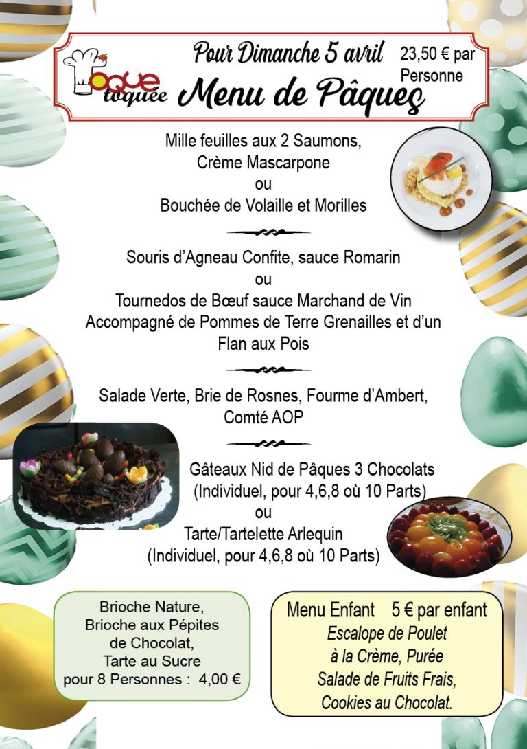 Proposition menu week-end dimanche de Pâques livraison à domicile